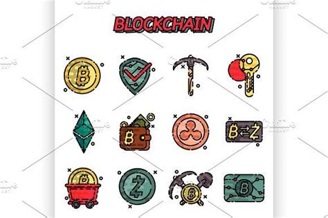Blockchain Flat Icons Set