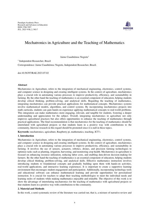 Pdf Mechatronics In Agriculture And The Teaching Of Mathematics