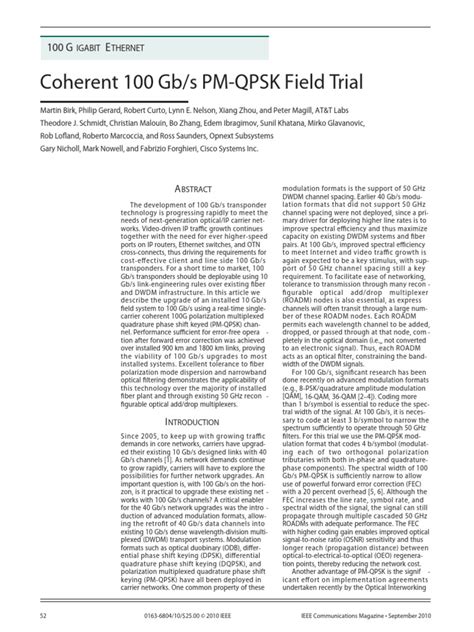 Coherent 100 Gb S Pm Qpsk Field Trial Pdf Field Programmable Gate