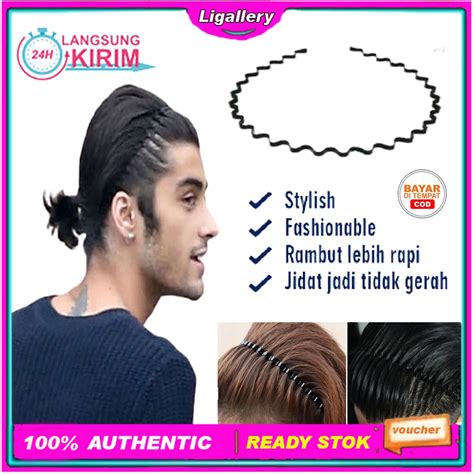 Jual BISA COD 1 Pcs Bando Kawat Pria Ombak Gelombang Zigzag Hitam