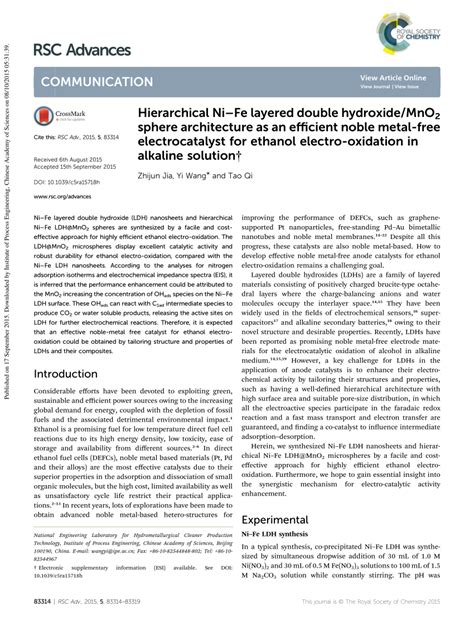 Pdf Hierarchical Nife Layered Double Hydroxidemno2 Sphere Architecture As An Efficient Noble