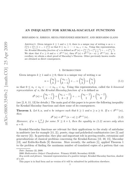 Pdf An Inequality For Kruskal Macaulay Functions