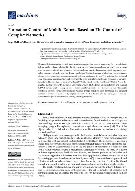 Pdf Formation Control Of Mobile Robots Based On Pin Control Of Complex Networks
