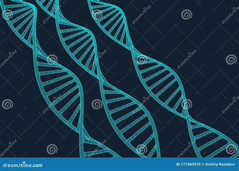 Grey Dna With Polygon Line On Blue Background Polygonal Space Low Poly With Connecting Dots And