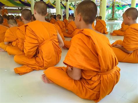 Premium Photo Novice Buddhist Monks Sitting At Buddhist Monastery