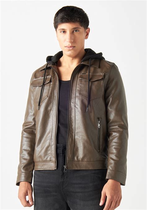 تسوق جاكيت جلد بسحاب وقبعة وجيوب من لي كوبر اون لاين سنتربوينت السعودية