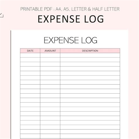 Printable Expense Log Etsy
