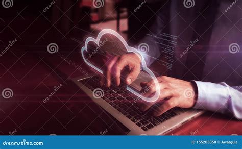 Man Typing On Keyboard With Data Cloud Hologram Stock Photo Image Of Hologram Access