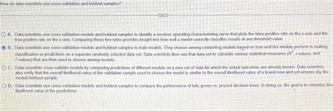 Solved How Do Data Scientists Use Cross Validation And Chegg Com