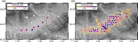 seismic power amplitude for the bb stations a and for the dense nodal