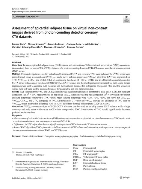 Pdf Assessment Of Epicardial Adipose Tissue On Virtual Non Contrast