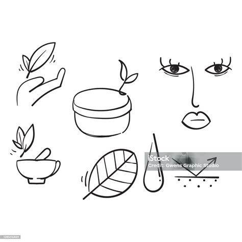 손으로 그린 천연 및 유기농 화장품 아이콘 세트 스킨케어 합성 향이 없습니다 낙서 스타일 벡터 0명에 대한 스톡 벡터 아트 및 기타 이미지 Istock