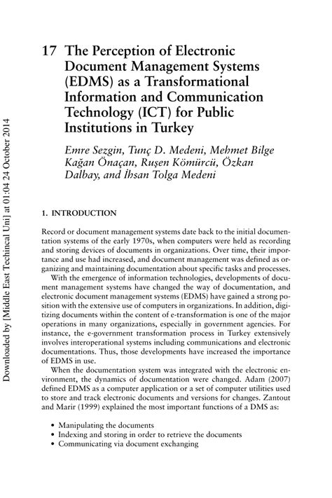 Pdf The Perception Of Electronic Document Management Systems Edms As A Transformational