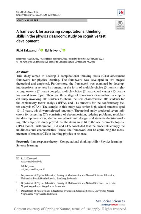 A Framework For Assessing Computational Thinking Skills In The Physics