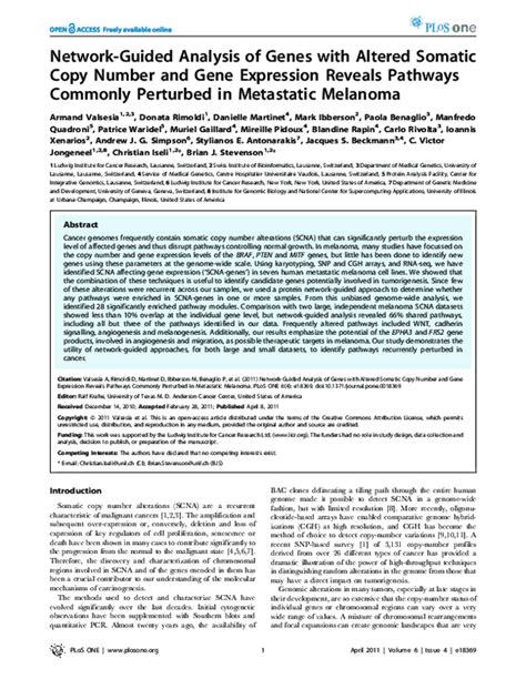 Pdf Network Guided Analysis Of Genes With Altered Somatic Copy Number And Gene Expression
