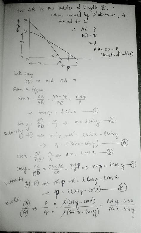 A Ladder Rests Against A Vertical Wall At An Inclination X To The Horizontal Its Foot Is