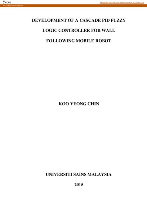 Pdf Development Of A Cascade Pid Fuzzy Logic Controller For Wall