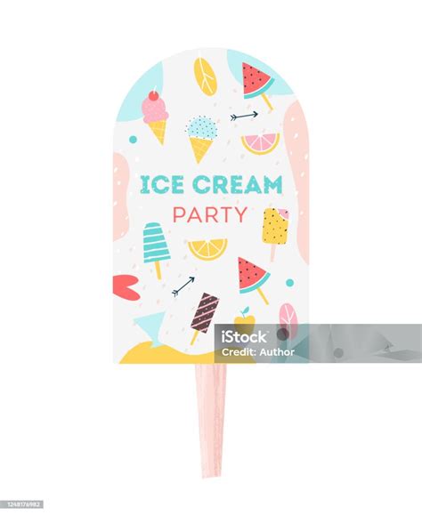 아이스크림 파티 다채로운 아이스캔디 여름 파티 포스터 전단지 또는 개시 카드 벡터 디자인 아이스크림에 대한 스톡 벡터 아트 및