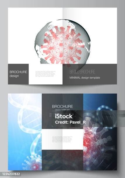 양면 브로셔 전단지 잡지 표지 디자인 책 디자인에 대한 두 개의 A4 커버 모형 템플릿의 벡터 레이아웃 코로나 바이러스의 3d 의료 배경 코비드 19 코로나바이러스 감염