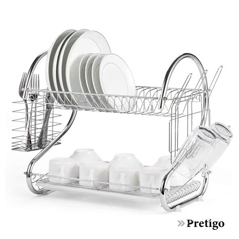 Glotoch Express 2 Tier Dish Drying Rack With Utensil Holder Cup Holder