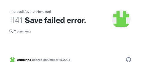Save Failed Error · Issue 41 · Microsoftpython In Excel · Github