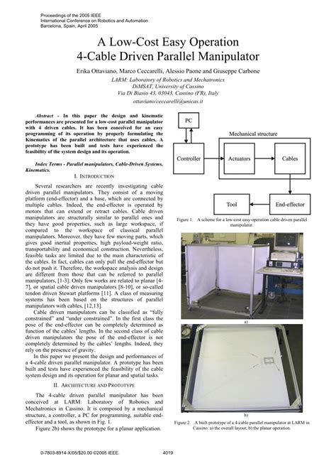 Pdf A Low Cost Easy Operation 4 Cable Driven Parallel Manipulator