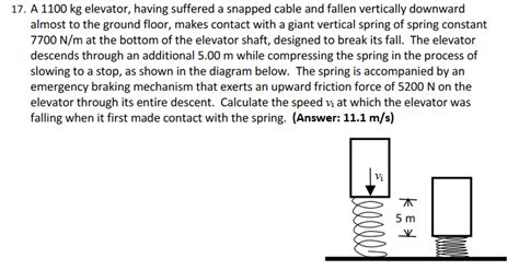 Solved 17 A 1100 Kg Elevator Having Suffered A Snapped Chegg