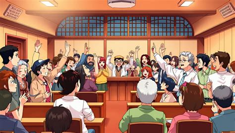 Animated Classroom Scene Depicting A Diverse Community Raising Hands In Brightly Lit Wooden