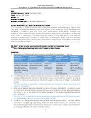 Test Memo Pdf University Of Pretoria Department Of Agricultural Economics Extension And