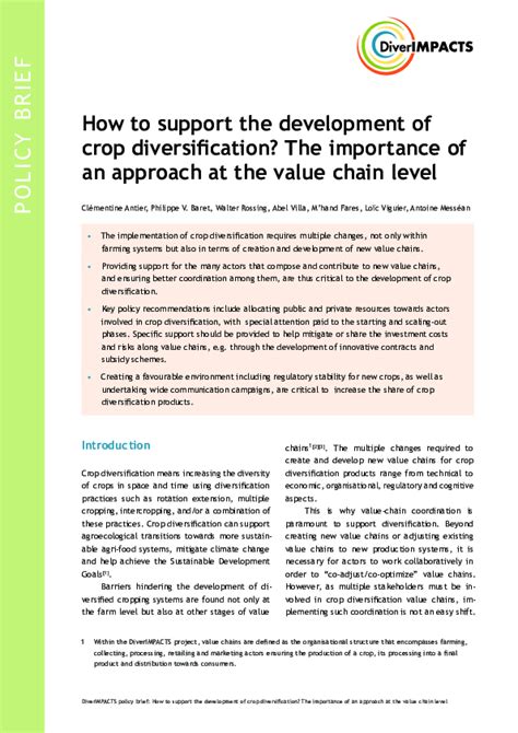 How To Support The Development Of Crop Diversification The Importance