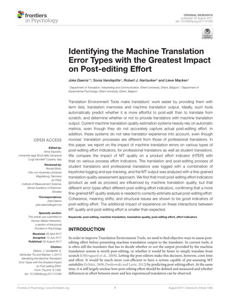 Pdf Identifying The Machine Translation Error Types With The Greatest Impact On Post Editing