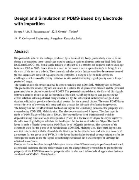 Pdf Design And Simulation Of Pdms Based Dry Electrode With Impurities