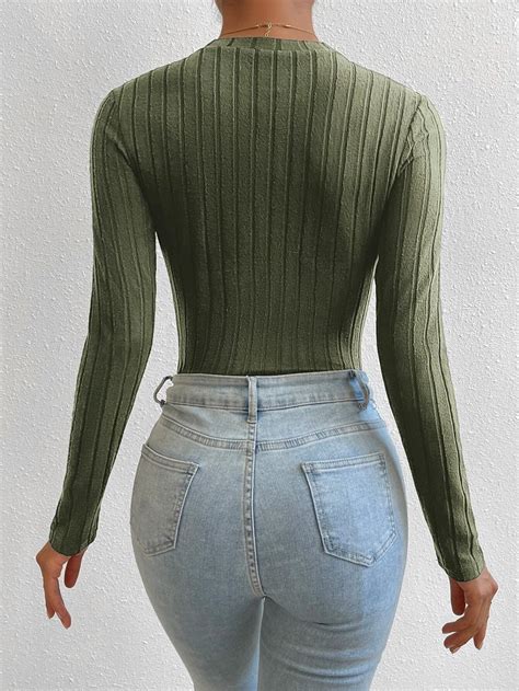 Solid Colored Round Neck Bodysuit Comfy Jumpsuit