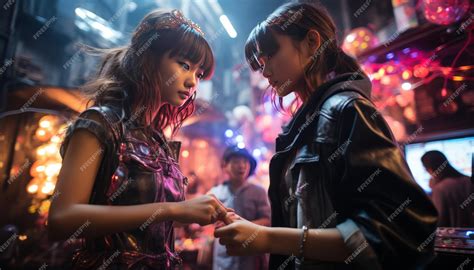 Premium Ai Image Two Japanese Girls Dancing With Each Other In