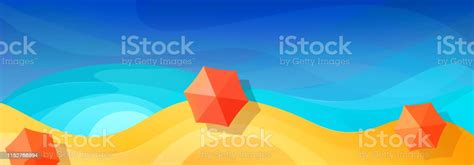 여름 추상 휴가 배경입니다 여러 가지 빛깔의 비치 우산 파라다이스 비치 푸른 바다입니다 평면도 배너 디자인입니다 해변에 대한 스톡 벡터 아트 및 기타 이미지 Istock