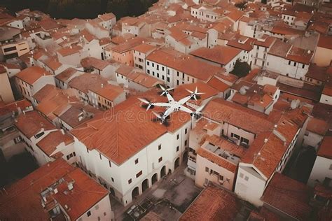 Drone Flying Over The City Neural Network Ai Generated Stock Illustration Illustration Of