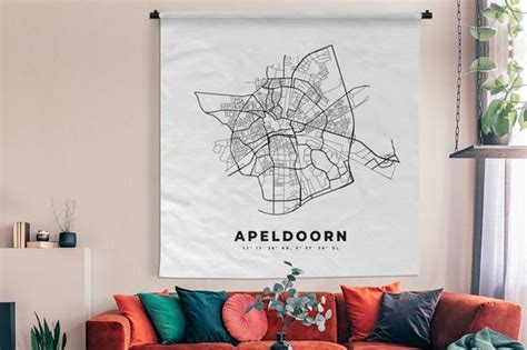Wandkleed Wanddoek Stadskaart Zwart Wit Kaart Apeldoorn