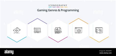 gaming genres and programming 25 line icon pack including coding api