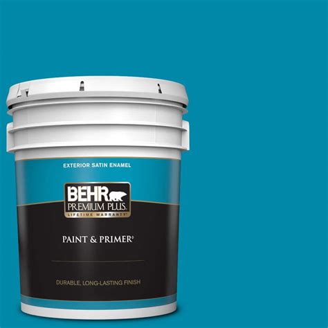 BEHR PREMIUM PLUS Gal P Hacienda Blue Satin Enamel Exterior Paint Primer The