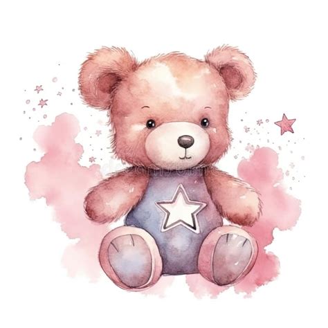Watercolor Teddy Bear With Balloons Illustration Ai Generative Stock