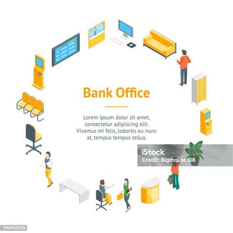 가구와 사람들과 은행 사무실 인테리어 배너 카드 동그라미 등각 보기 벡터 가구에 대한 스톡 벡터 아트 및 기타 이미지 가구 개념 건축 Istock