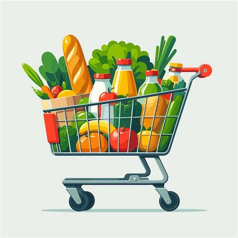 Premium Vector Vector Grocery Shopping Cart Illustration