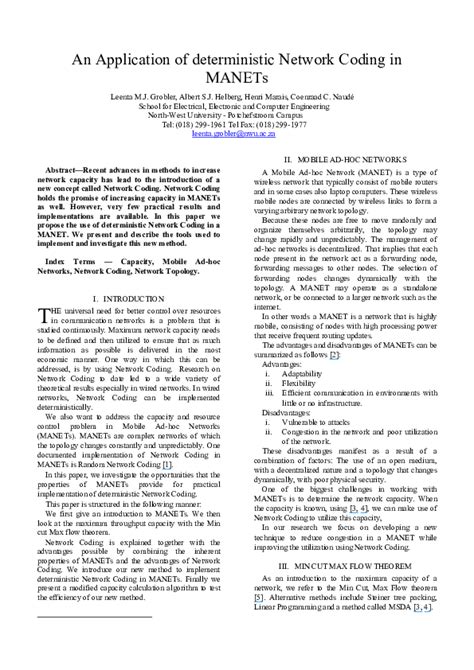 Pdf An Application Of Deterministic Network Coding In Manets