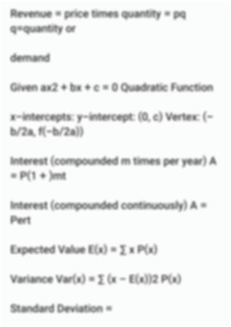 SOLUTION Algebra Formula Sheet Studypool