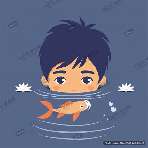 Ai创作图写实双鱼男孩 卡通捞鱼素材 Q版水族男孩 抱鱼插画 儿童游泳插画 看鱼的小孩 防溺水插画 插画男孩扁平化 儿童游泳素材 小孩抱金鱼 人物锦鲤插画 鱼娃娃插画图案印花 骑鱼的男孩 男孩
