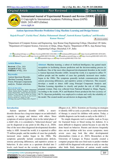 Pdf Autism Spectrum Disorder Prediction Using Machine Learning And
