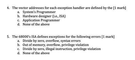 Solved The Vector Addresses For Each Exception Handler Chegg