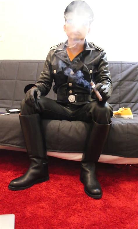Hot Young Asian Cigar Smoker In Leather Uniform 3 中文