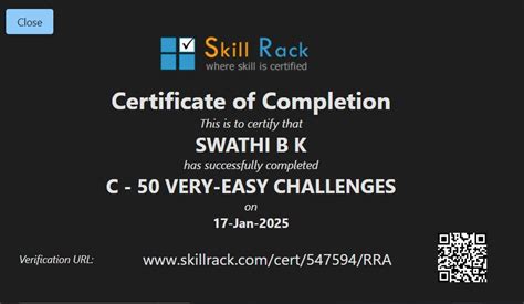 Im Happy To Share That Ive Completed Certification For Solving 50 Easy Level Problems In C