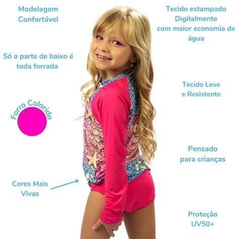 Conjunto Infantil Blusa Uv Calcinha Sereia Especial Cecí Moda Praia